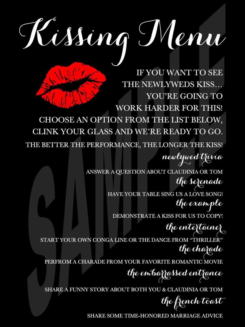 Wedding Reception Kissing Menu - Etsy