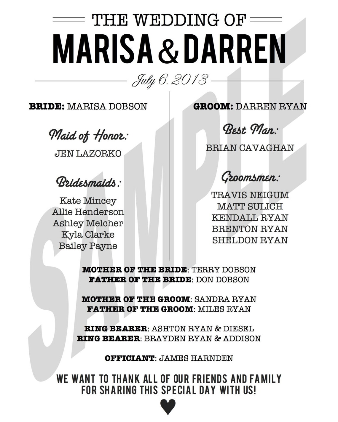 Custom Designed Wedding Program Wedding Reception Program - Etsy