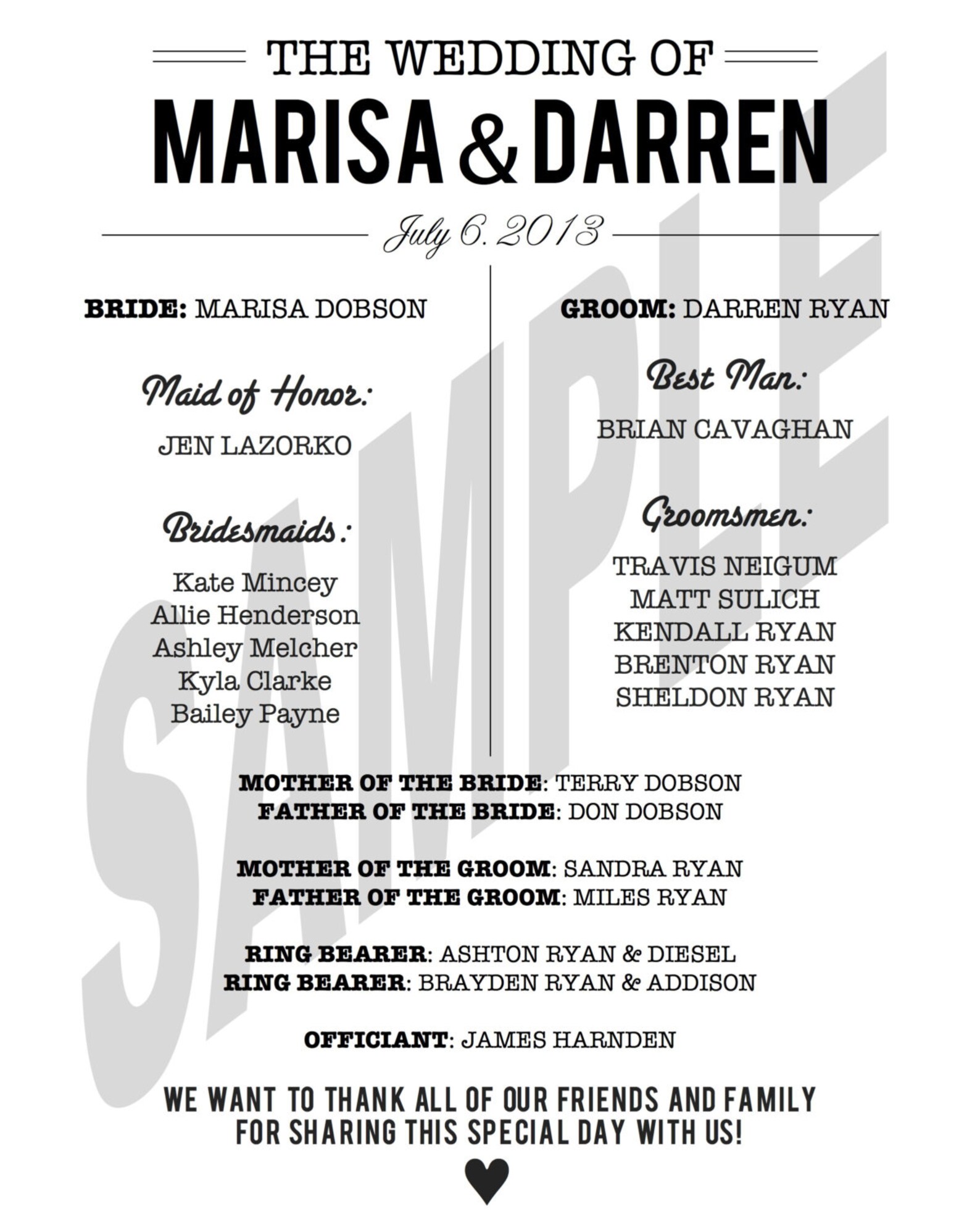 Custom Designed Wedding Program Wedding Reception Program - Etsy