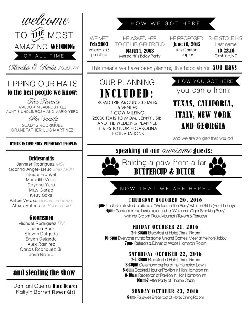 Wedding Program With Bridal Party Information How the Happy - Etsy