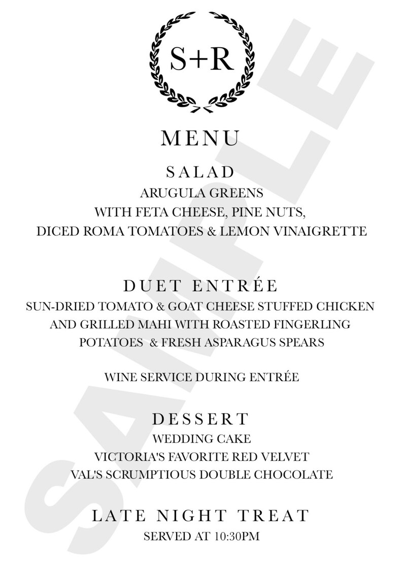 Elegant Wedding Reception Dinner Menu Printable Wedding | Etsy Elegant Wedding Reception Dinner Menu Printable Wedding | Etsy