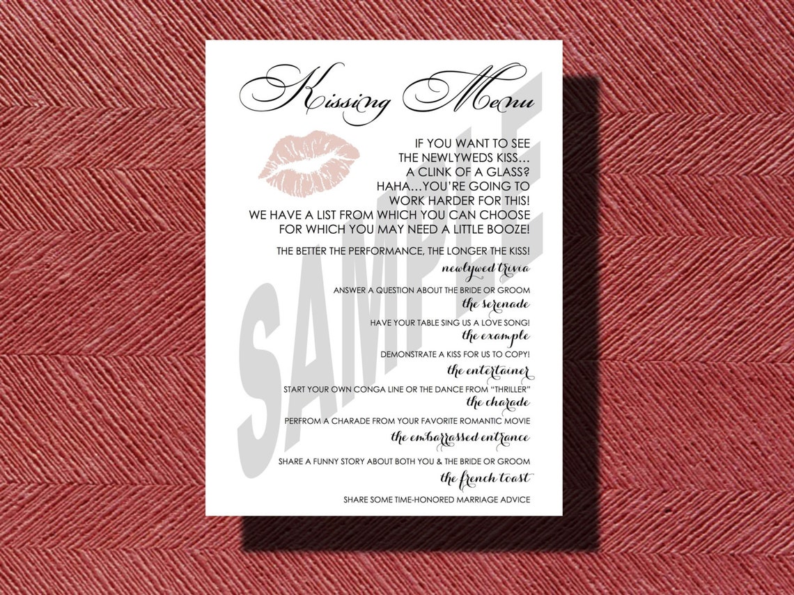 Wedding Reception Kissing Menu - Etsy