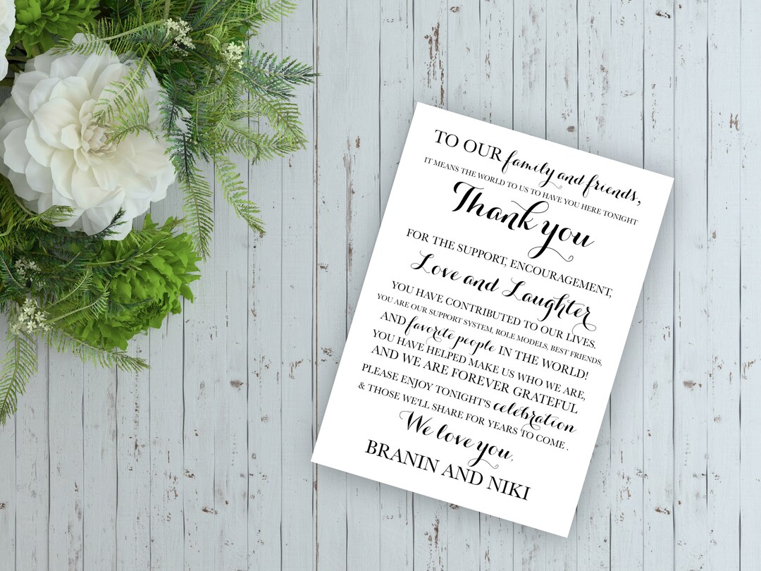 50 Printed Wedding Reception Thank You Notes, Wedding Thank You, Simple ...