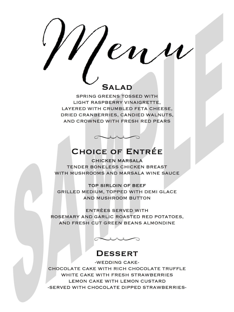 Elegant Wedding Reception Dinner Menu - Etsy Elegant Wedding Reception Dinner Menu - Etsy