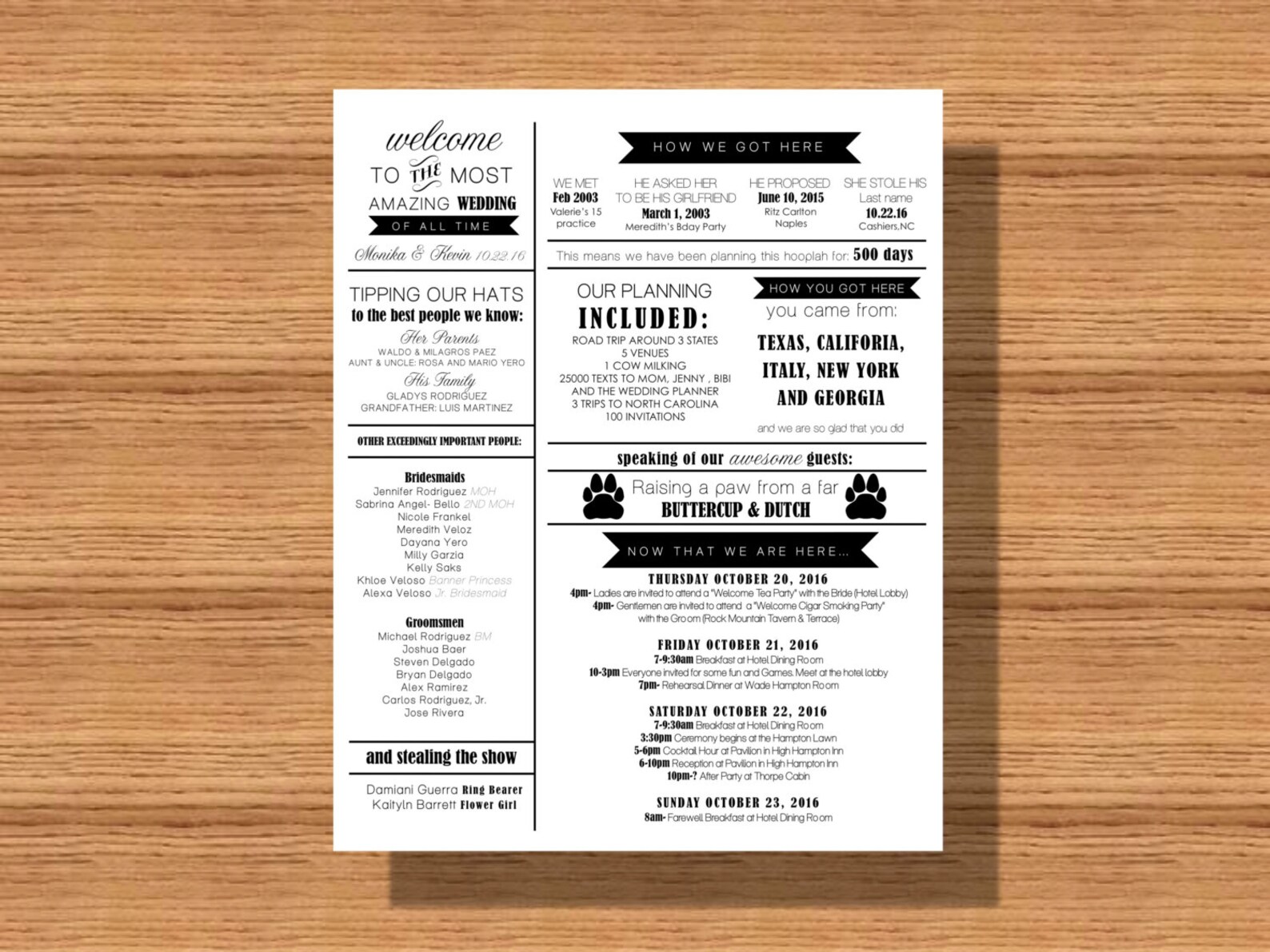 Wedding Program With Bridal Party Information How the Happy - Etsy