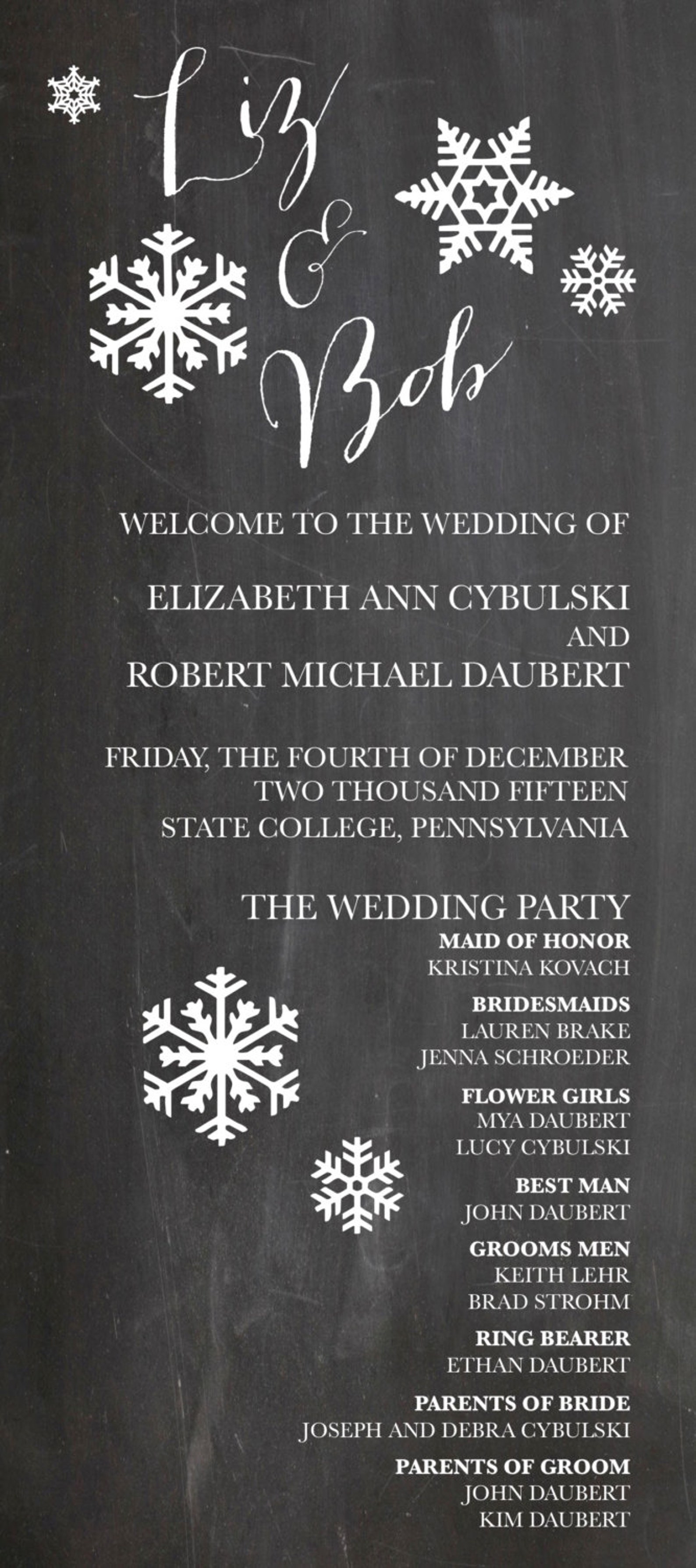 Winter Wedding Program Chalkboard Wedding Program Printable - Etsy