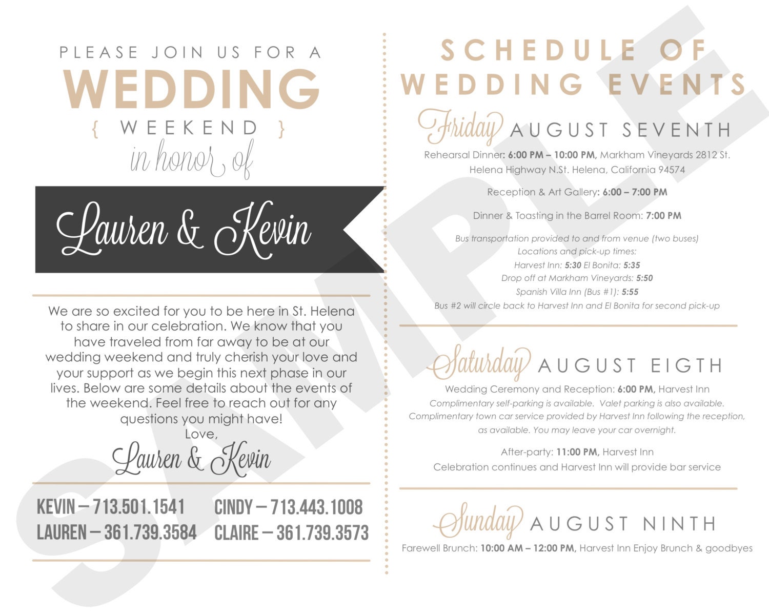 Wedding Weekend Itinerary Card Wedding Weekend Schedule - Etsy