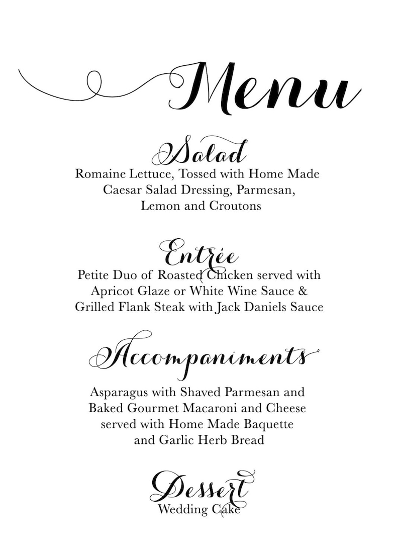 Wedding Reception Dinner Menu Printable Wedding Dinner Menu - Etsy Wedding Reception Dinner Menu Printable Wedding Dinner Menu - Etsy