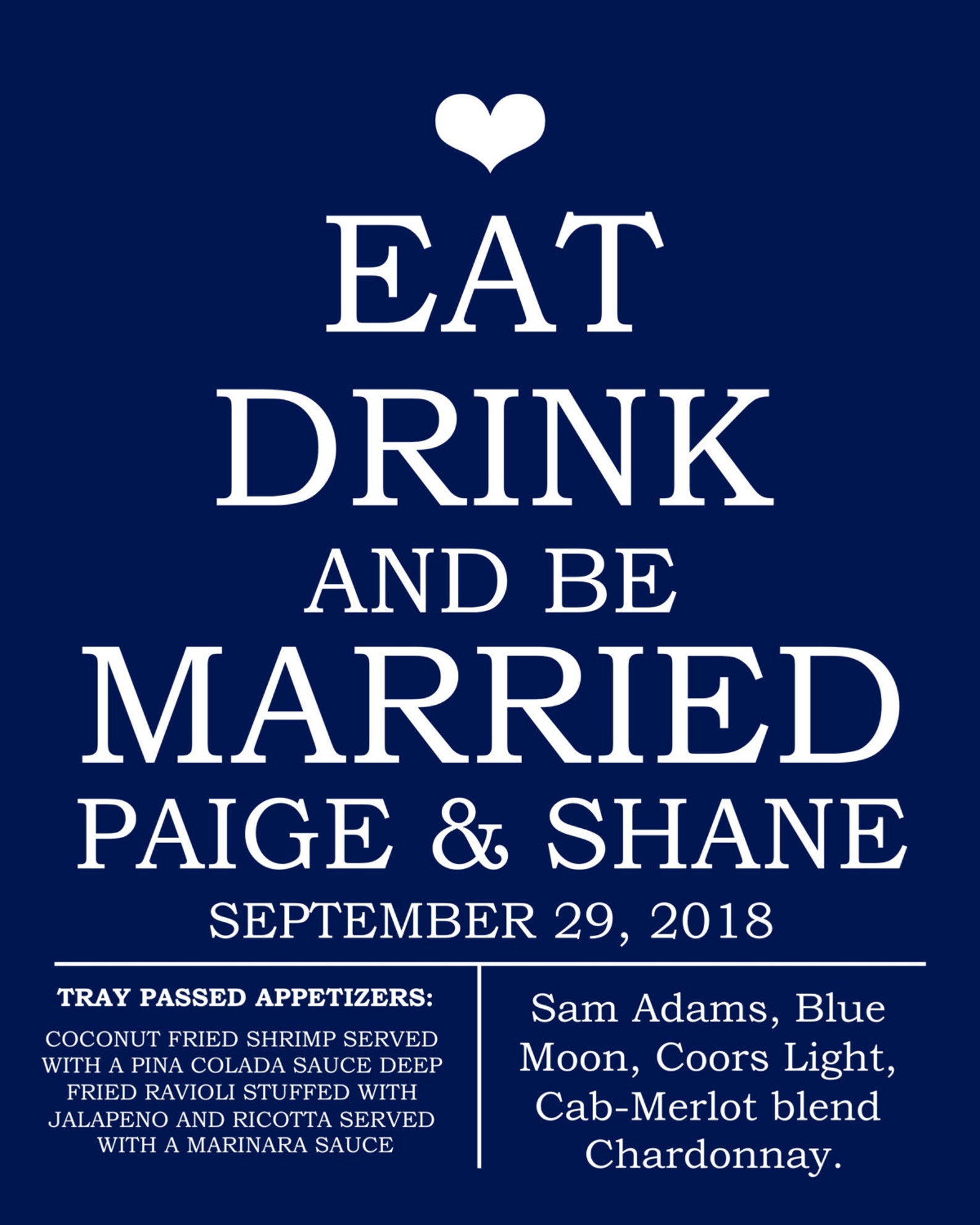 Wedding Cocktail Hour Menu Wedding Reception Cocktail Hour - Etsy