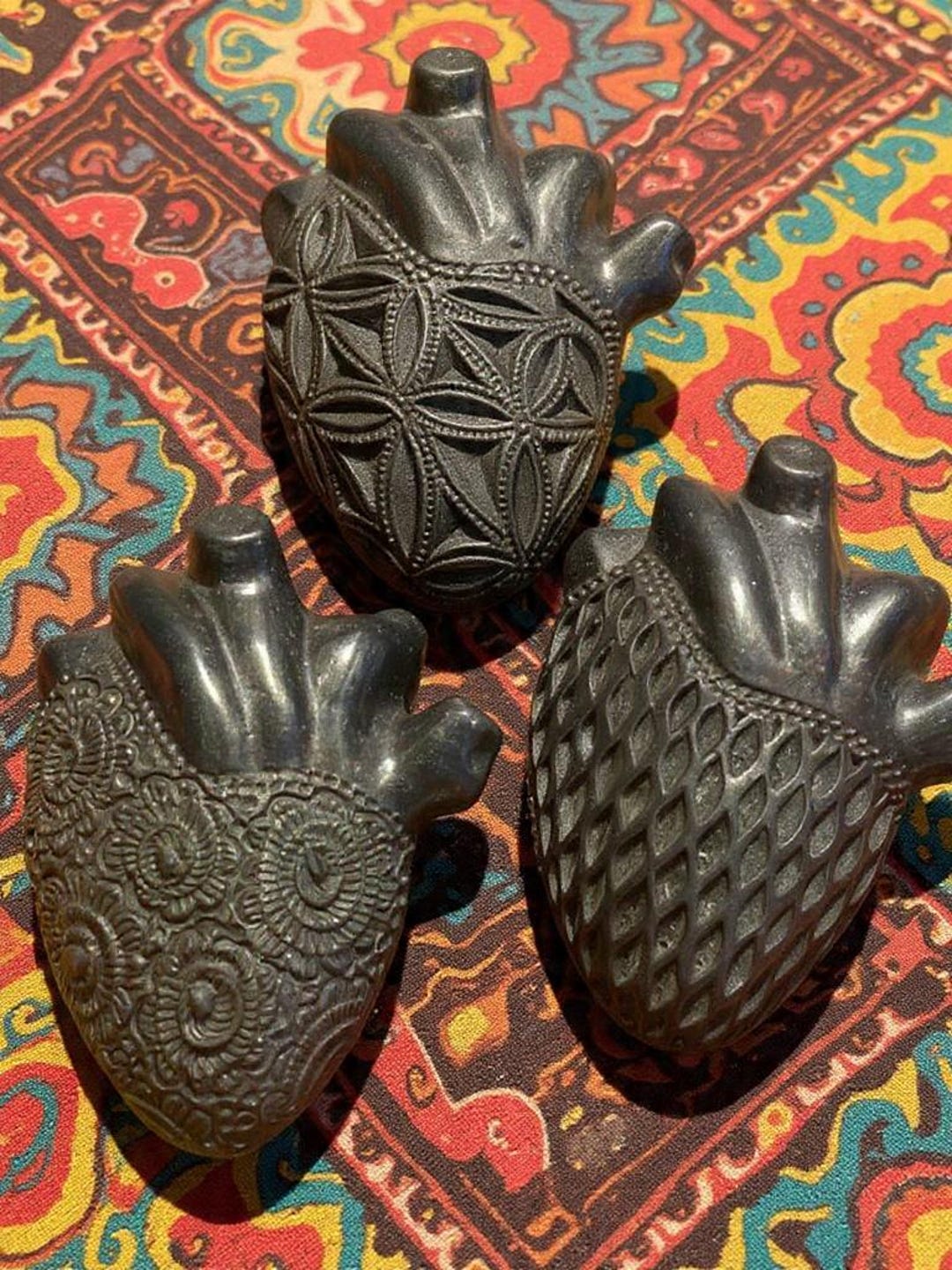 Hand-carved Barro Negro Sacred Heart | Oaxacan Black Clay Art ...