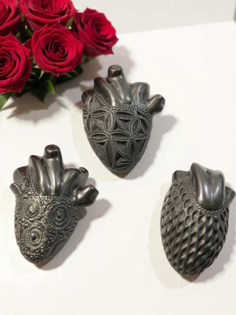 Hand-carved Barro Negro Sacred Heart | Oaxacan Black Clay Art ...