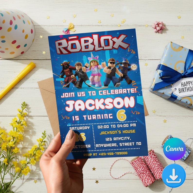 Roblox Invitation, Roblox Invite, Game Party, Roblox Boys Birthday ...