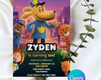 Editable Dog Man Birthday Invitation Template | Dogman Kids Birthday ...