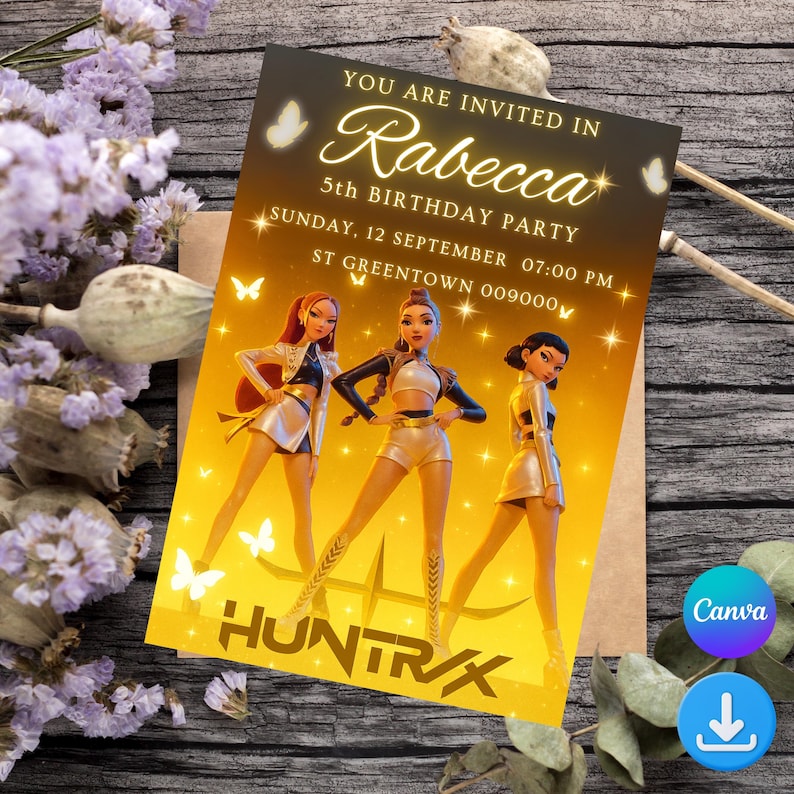 Kpop Demon Hunters Birthday Invitation - Editable Canva Template ...