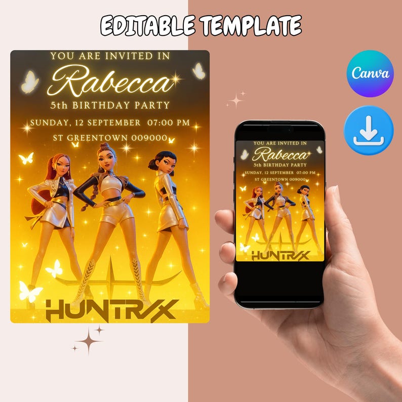 Kpop Demon Hunters Birthday Invitation - Editable Canva Template ...