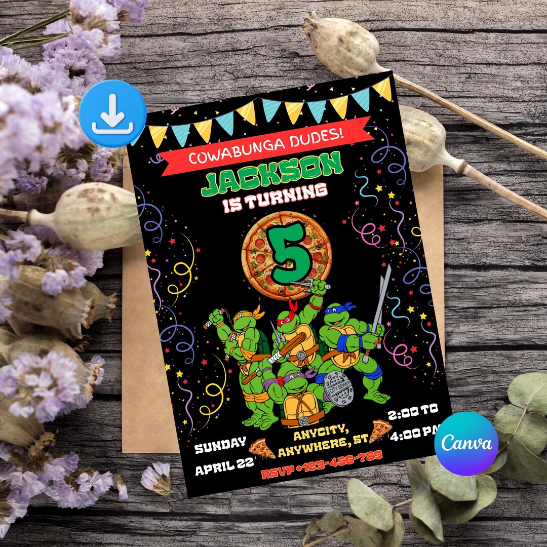 Editable Ninja Turtle Birthday Invitation | Printable Ninja Invite ...