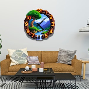 Acrylic Round Waterfall Modern Wood Look Acrylic Wall Clock, Laser Cut ...