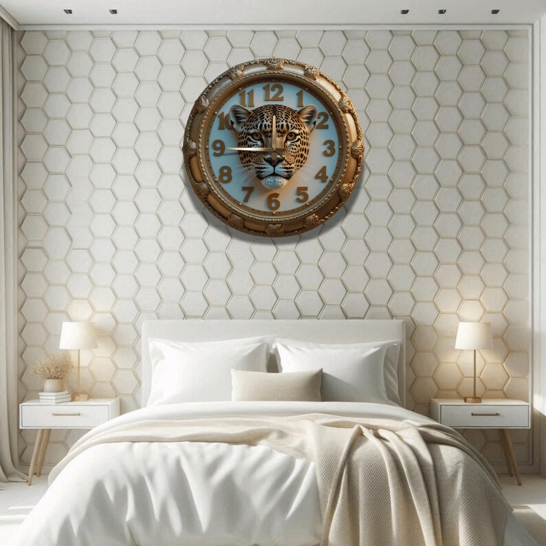 Large Acrylic Wall Clock | Leopard Face UV Print | Safari Animal Decor ...