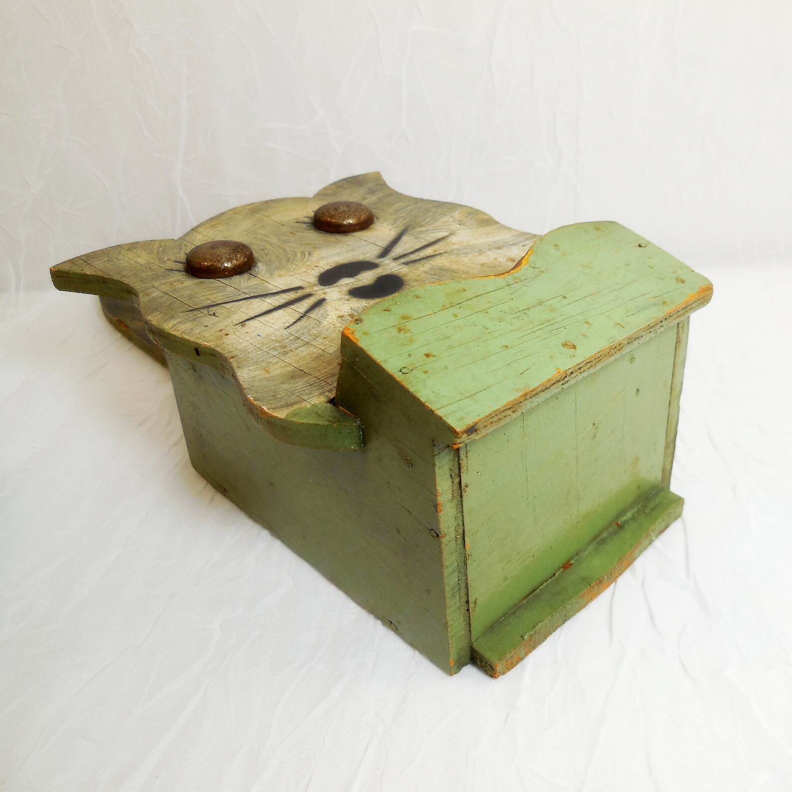 Fluffy the Cat Green Painted Wood Match Box Holder Vintage - Etsy