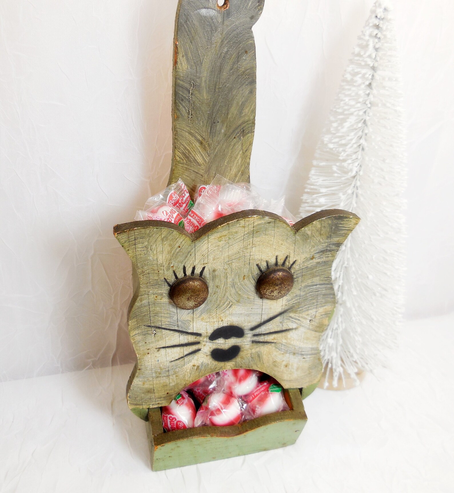 Fluffy the Cat Green Painted Wood Match Box Holder Vintage - Etsy