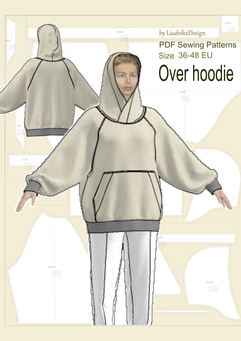 Oversized Raglan Sleeve Hoodie Sewing Pattern: Kangaroo Pocket (PDF ...