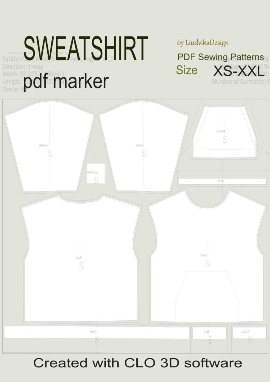 Oversized Hoodie Sewing Pattern PDF: Women's Loose Fit Sweatshirt (XS ...