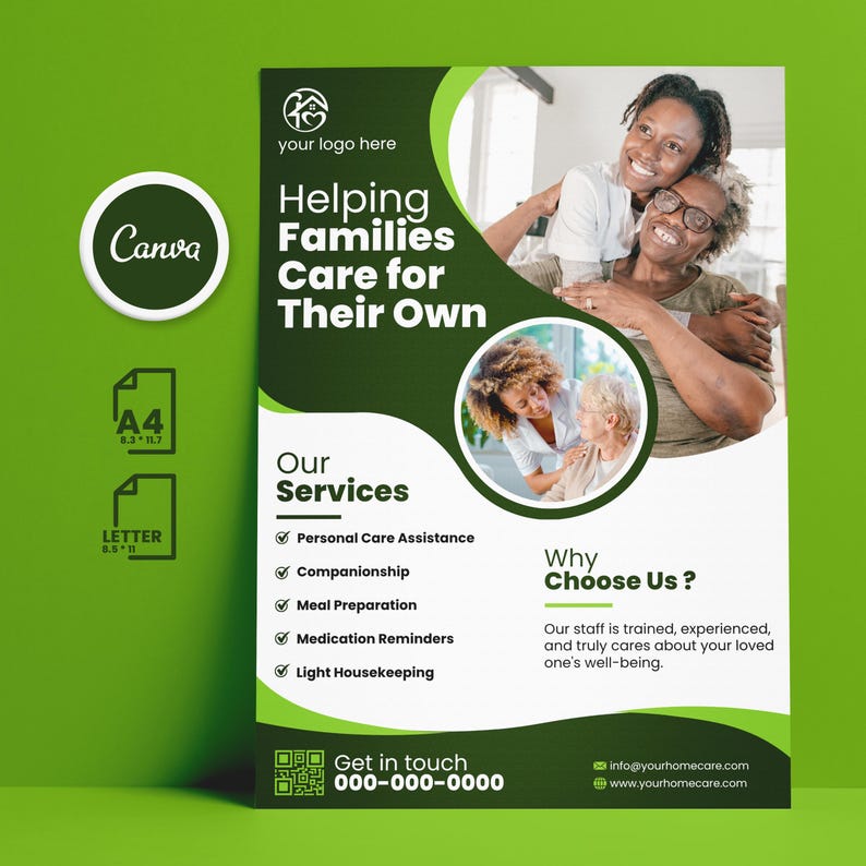 Editable Homecare Flyer Template: Senior Care Canva Design (digital ...