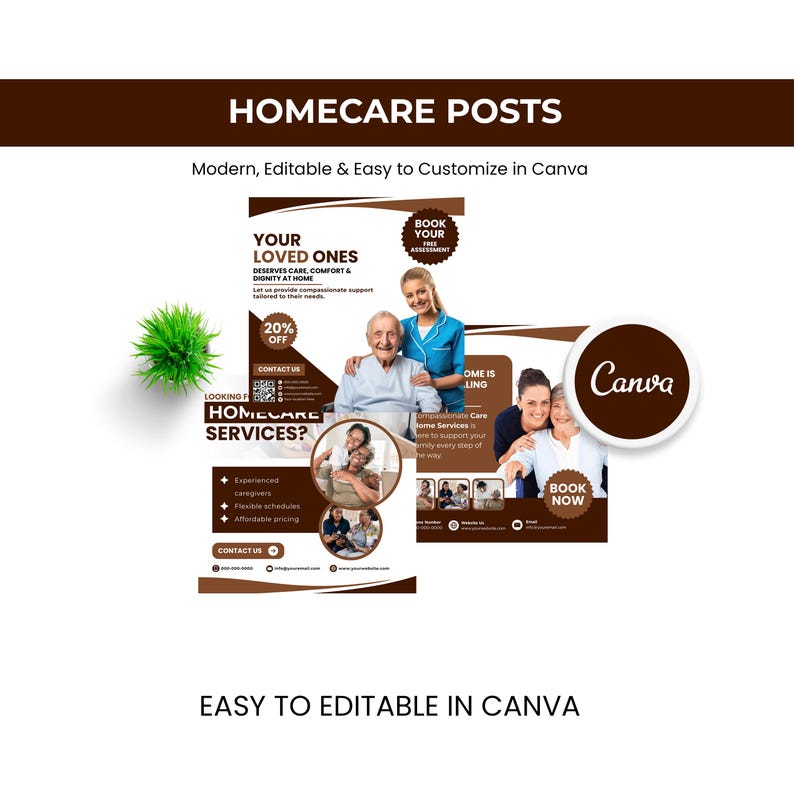 Editable Home Care Canva Templates Bundle | Brochure, Flyer, Business ...