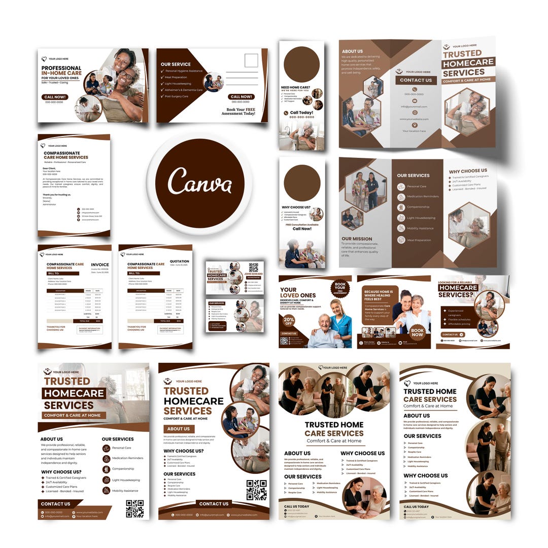 Editable Home Care Canva Templates Bundle | Brochure, Flyer, Business ...