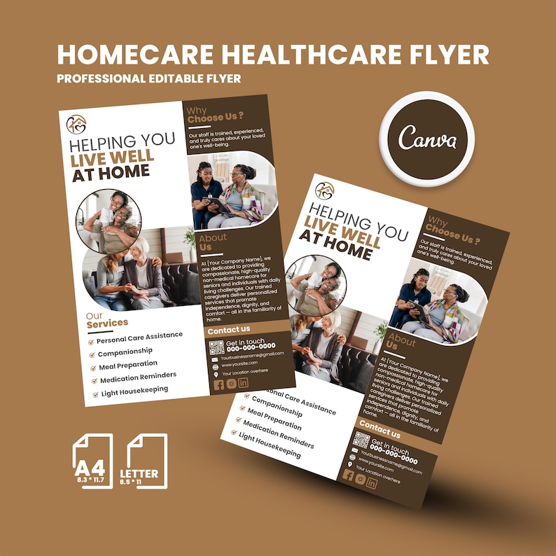 Editable Homecare Flyer Template: Senior Care Canva Design (digital ...