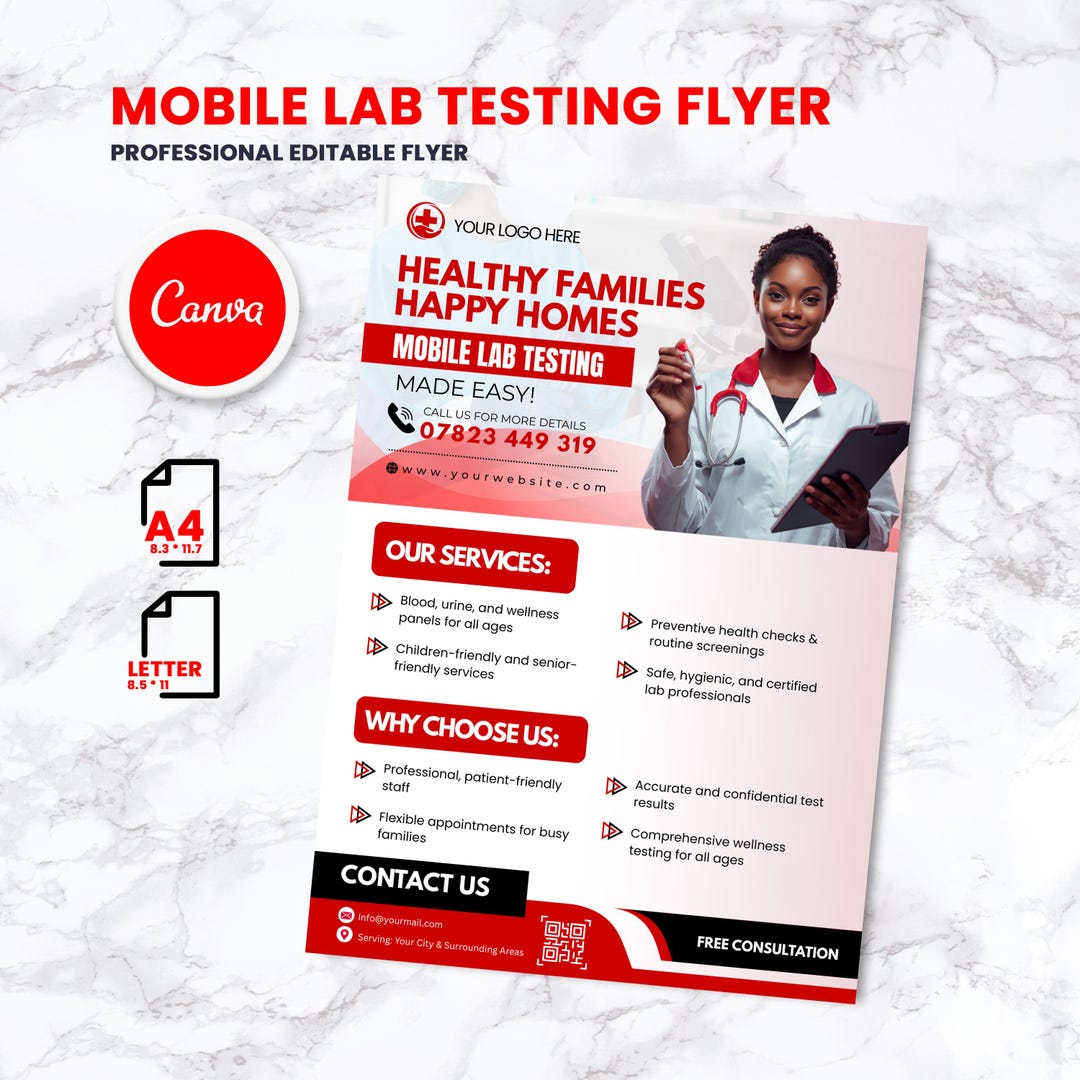 Mobile Lab Testing Flyer Template | Healthcare Canva Design (A4 & US ...