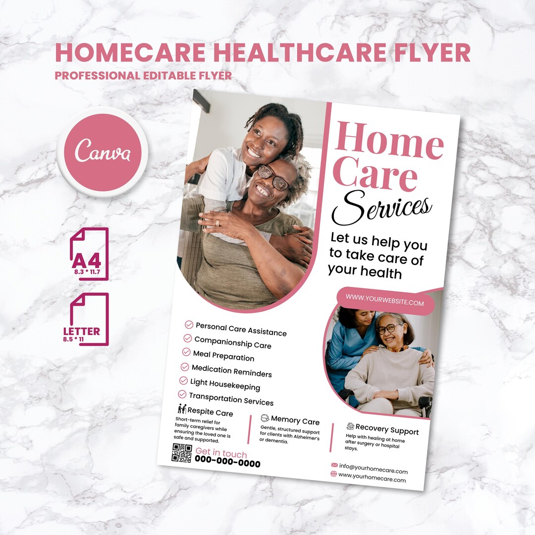 Editable Homecare Flyer Template | Healthcare, Senior Care (canva ...