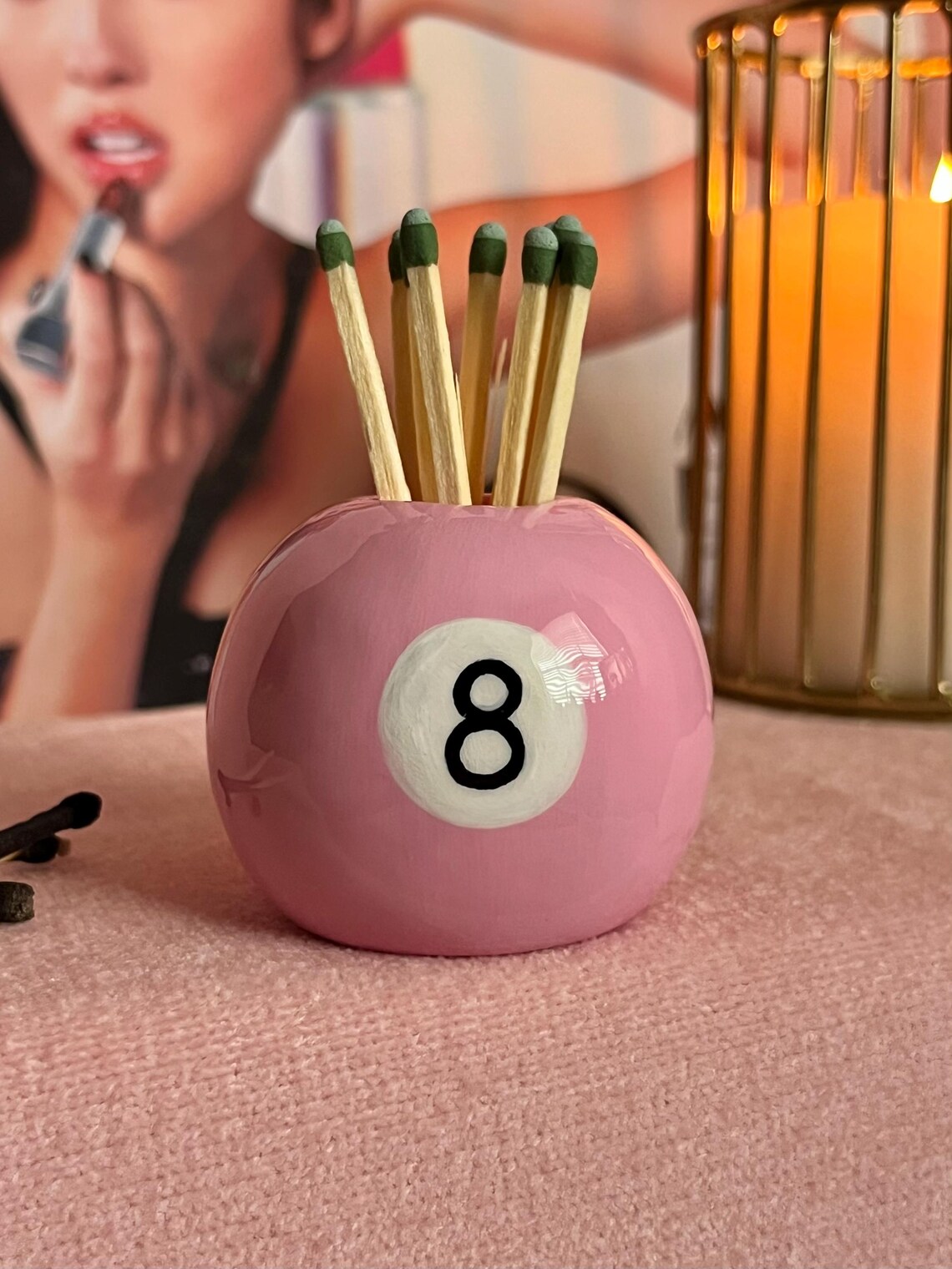 Pink 8 Ball Match Holder, Match Box, Trinket, Maximalist - Etsy