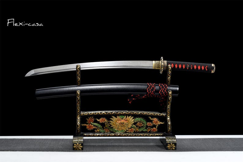 Handmade Short Katana – Damascus Steel, Painted Wooden Scabbard ...