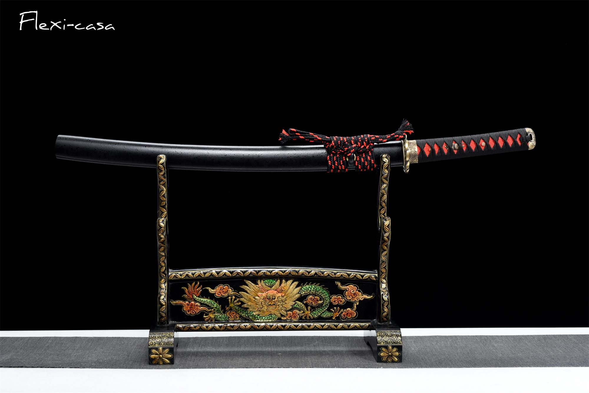 Handmade Short Katana – Damascus Steel, Painted Wooden Scabbard ...