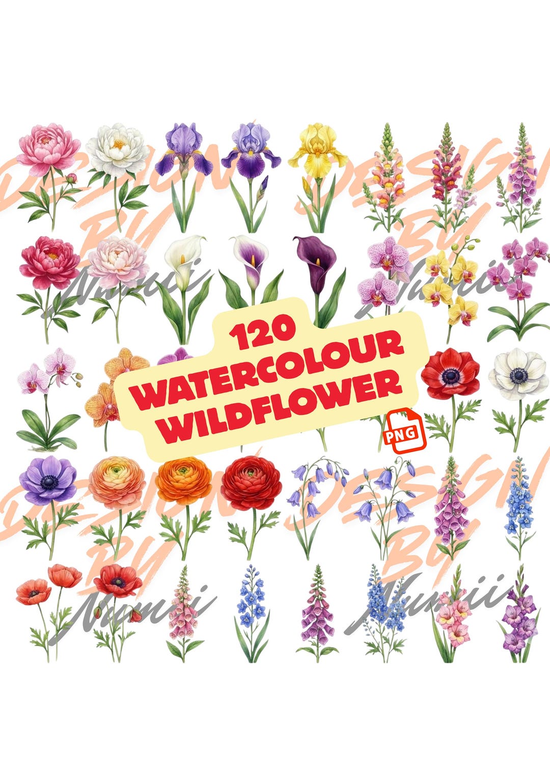 120 Watercolor Flower Clipart Bundle | Botanical Wildflower PNG | Birth ...