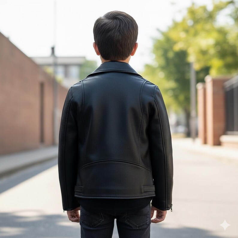 Handmade Leather Jacket for Kids, Shiny Black Leather - Etsy