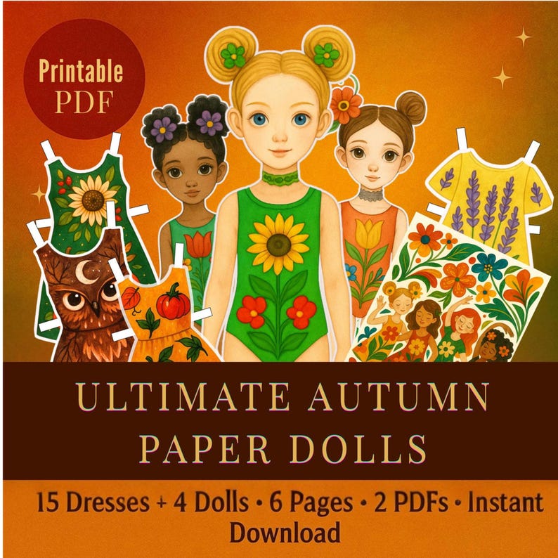 Autumn Paper Dolls Printable: Watercolor Dress up Activity (PDF) - Etsy
