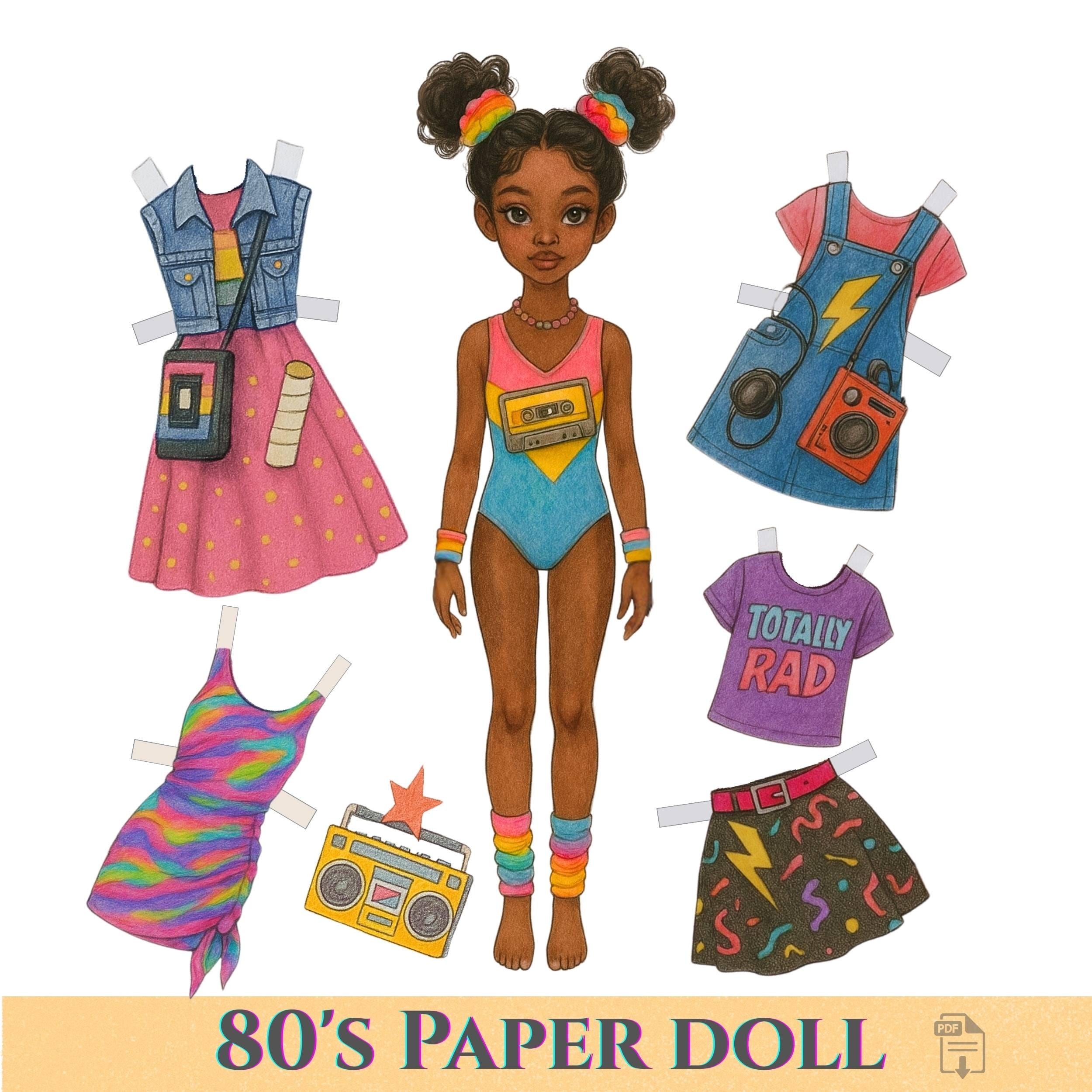 80s Retro Paper Doll Printable – Dress up Craft Set (digital Download ...