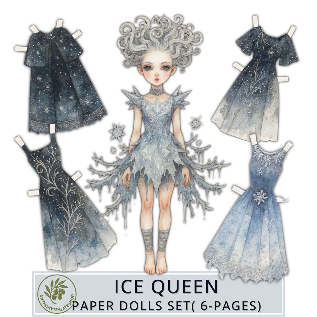 Ice Queen Paper Doll Printable Winter Dress up Kit (6 Pages) - Etsy