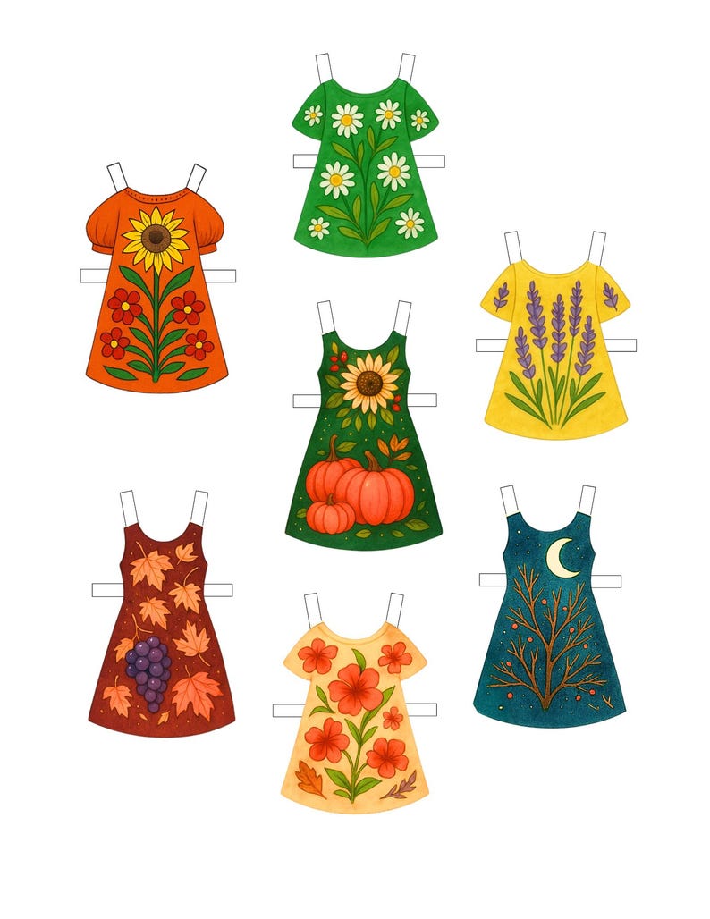 Autumn Paper Dolls Printable: Watercolor Dress up Activity (PDF) - Etsy