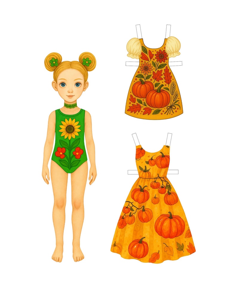 Autumn Paper Dolls Printable: Watercolor Dress up Activity (PDF) - Etsy