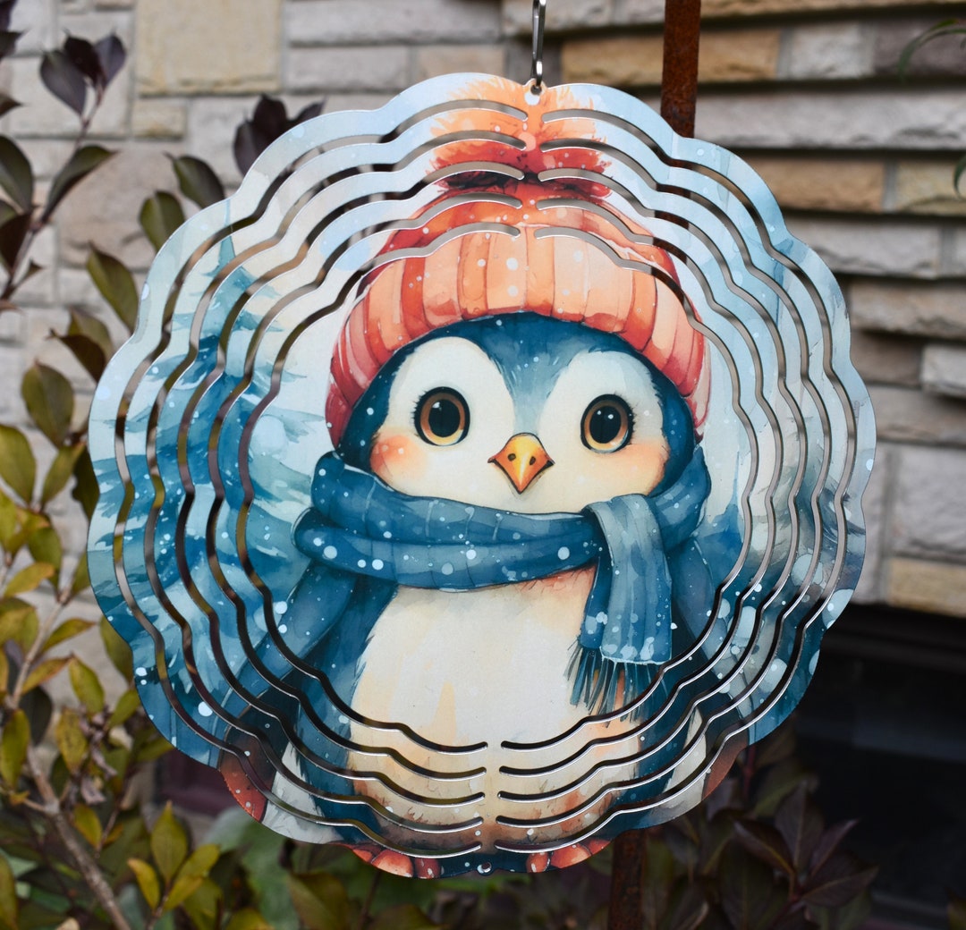 8" Winter Penguin Wind Spinner Garden Porch Decor Gift Metal Home Decor ...