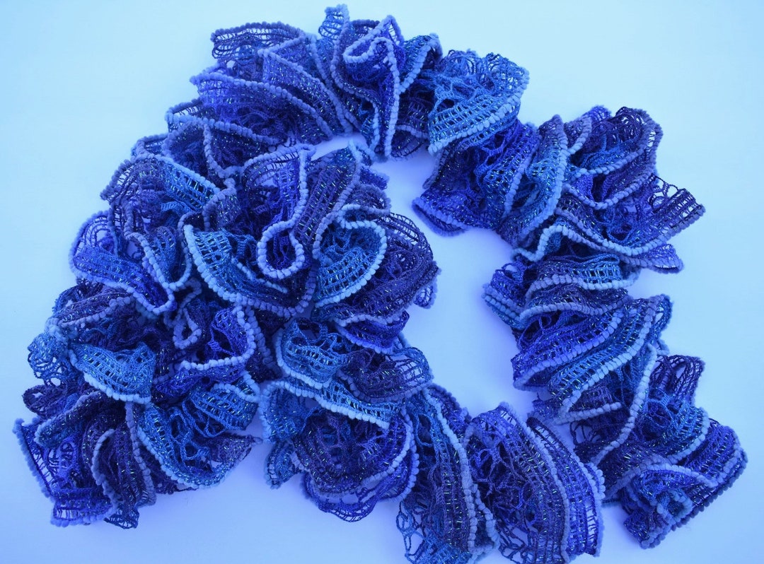 Two Tone Blue Colored Ruffle Scarf Medium Length Womens Ladies Gift ...
