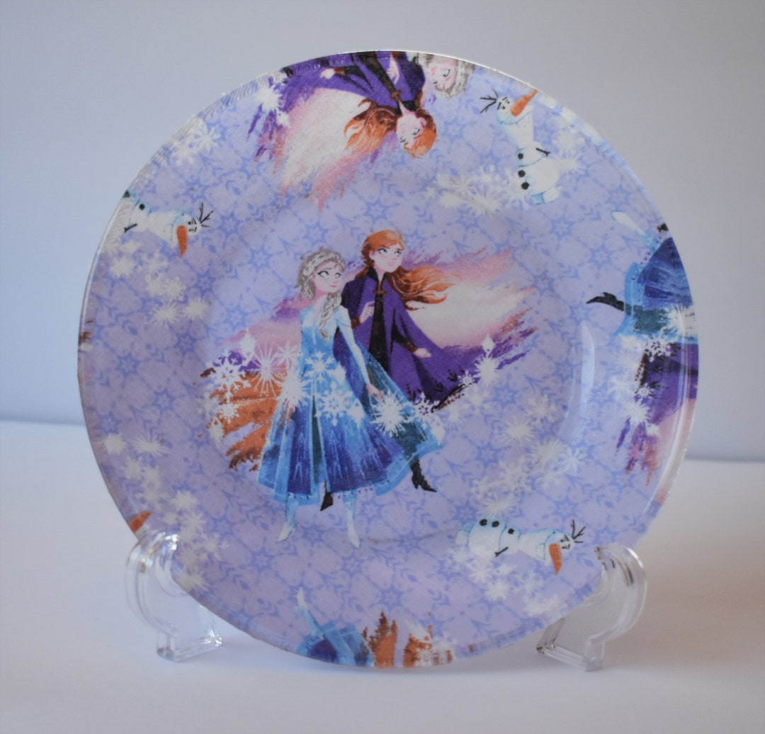 Disney Frozen Elsa Anna Small Decorative Glass Plate/decor/table Top ...