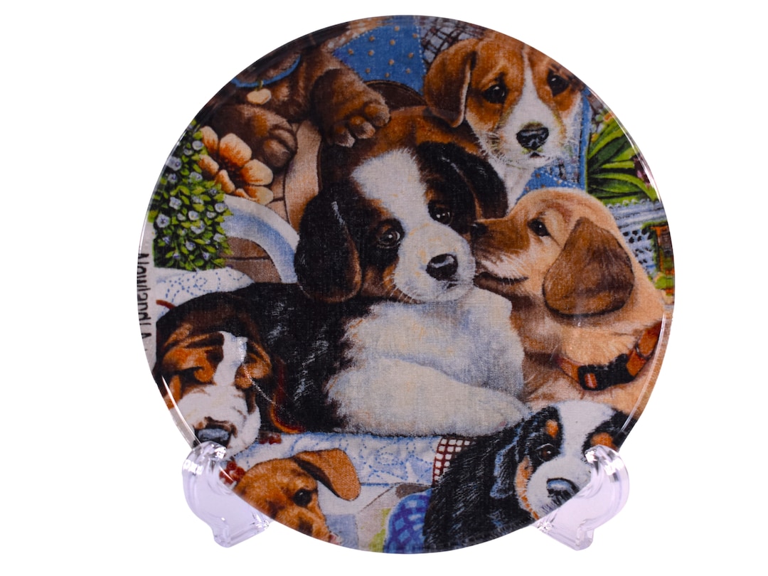 Fabric Plate Adorable Puppies 3 Decorative Plate Dog Lover's Home Decor ...