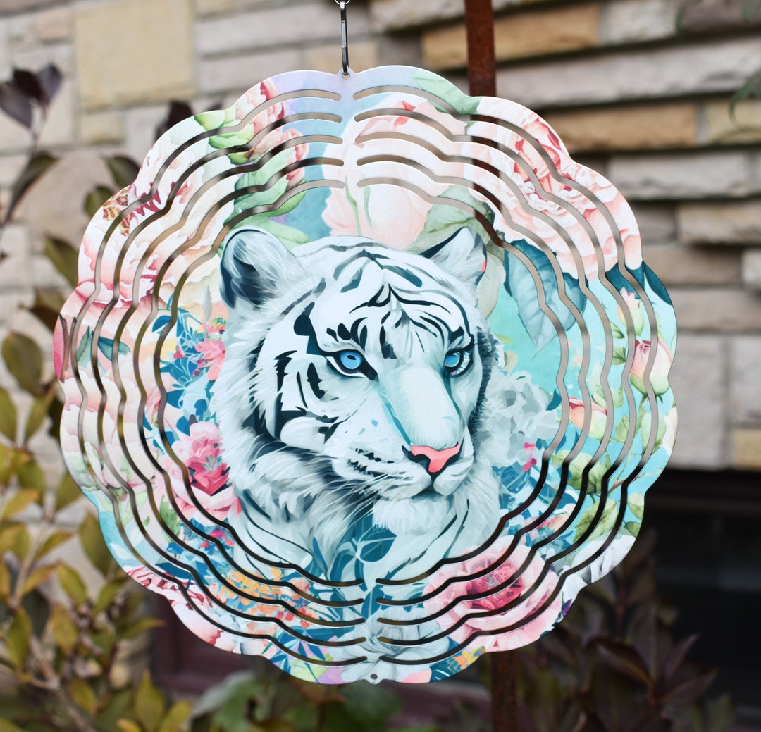 8" White Tiger Wind Spinner Garden Porch Decor Gift Metal Home Decor ...