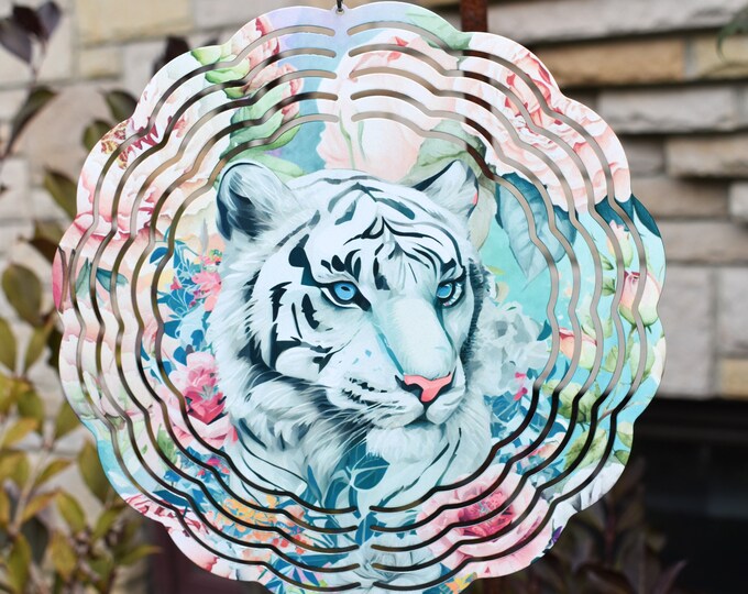 8" White Tiger Wind Spinner Garden Porch Decor Gift Metal Home Decor ...