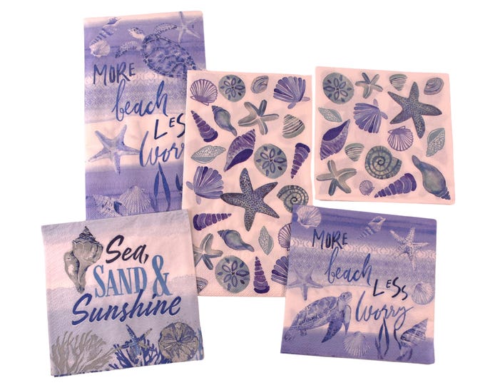 Lot of 10 Napkins Nautical Decoupage Napkins Ocean Beach Starfish ...