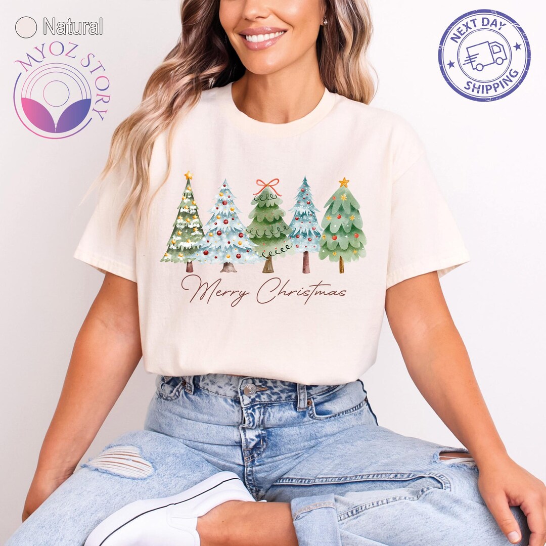 Merry Christmas Trees T-shirt • Green Christmas Shirt • Holiday Graphic ...